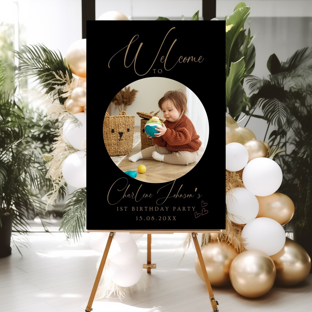 Editable Photo Birthday Welcome Sign Template, First Birthday Printable ...