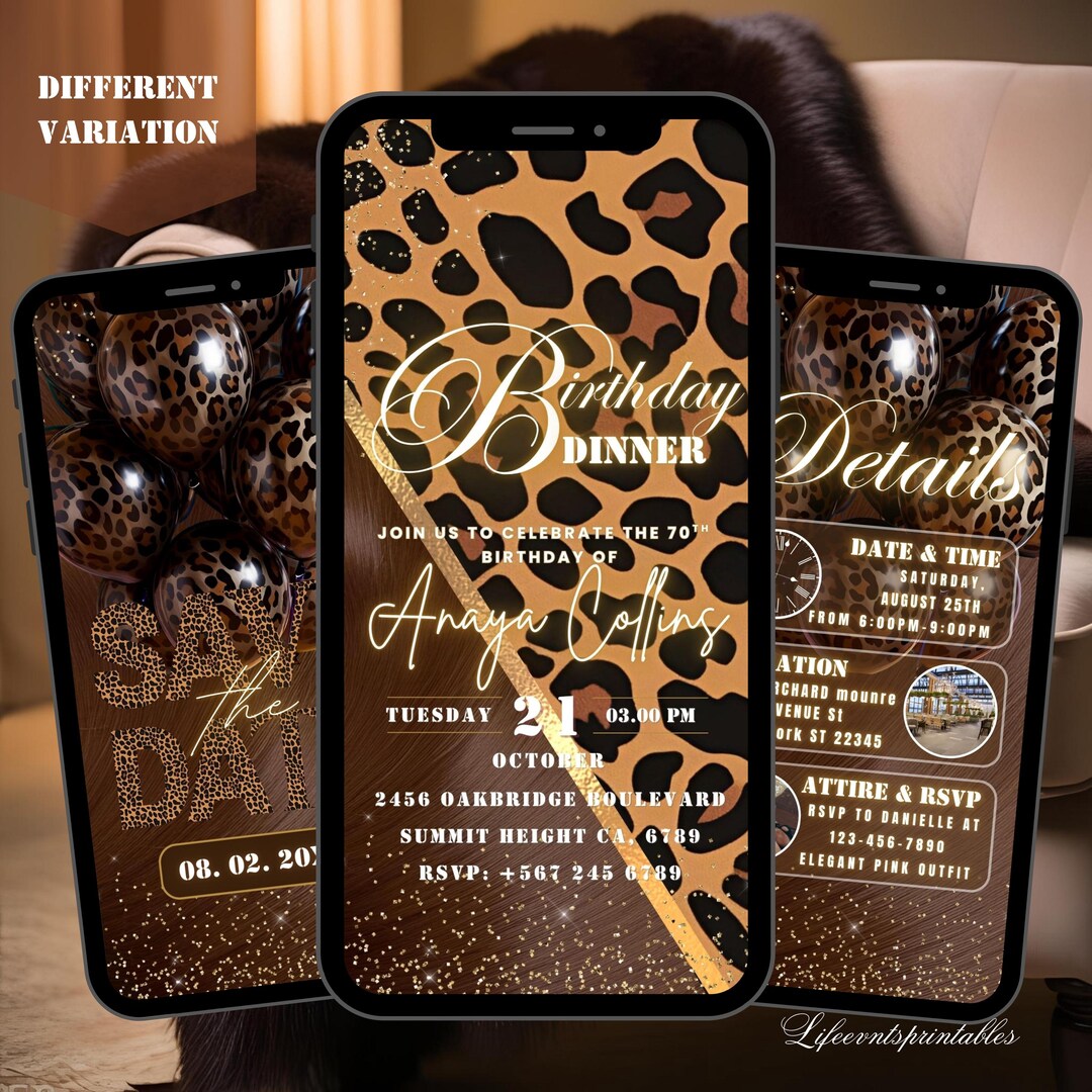 Cheetah Print Birthday Party Invitation Template, Digital Brunch Evite ...
