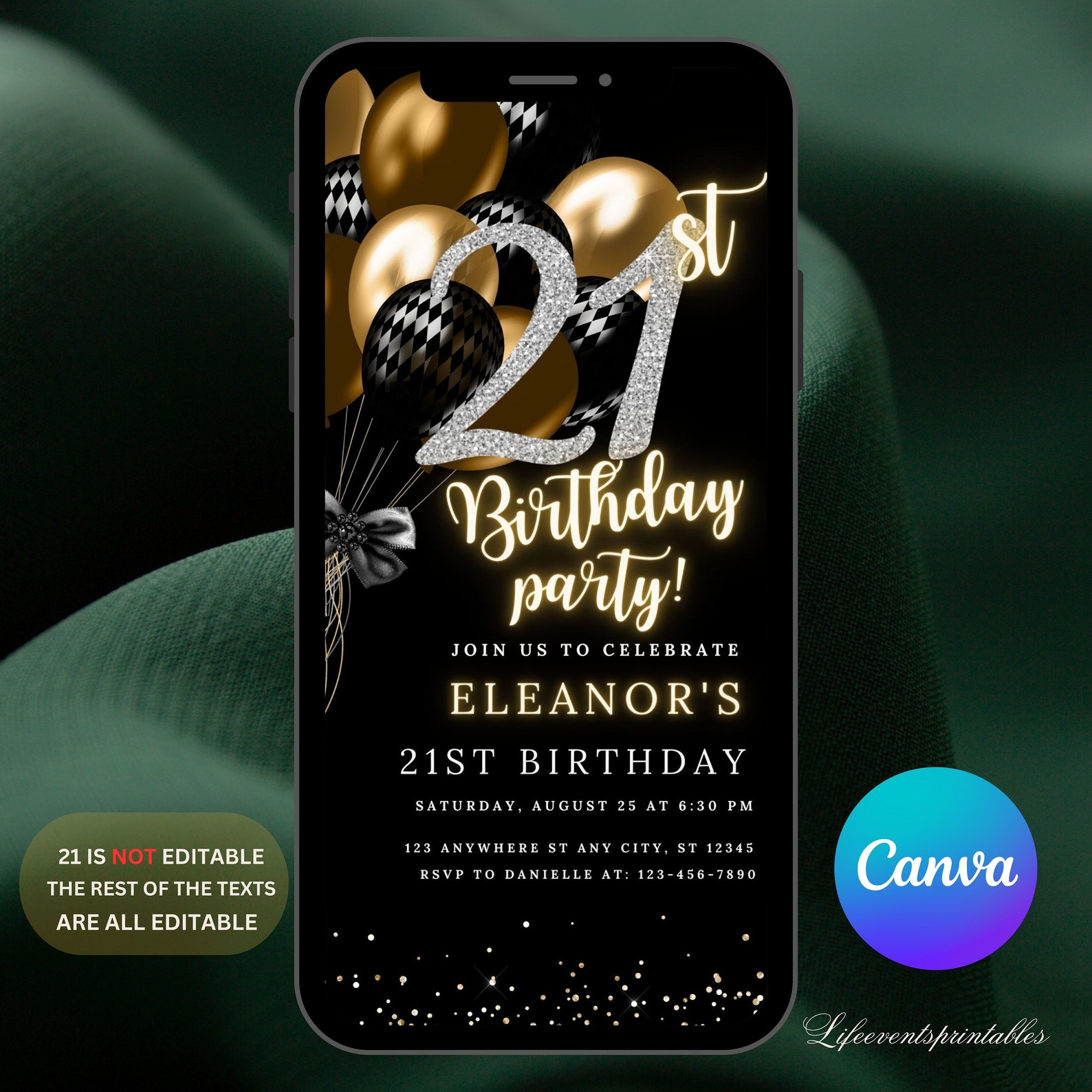 Digital Twenty One 21st Birthday Invitation Template 21th Electronic ...