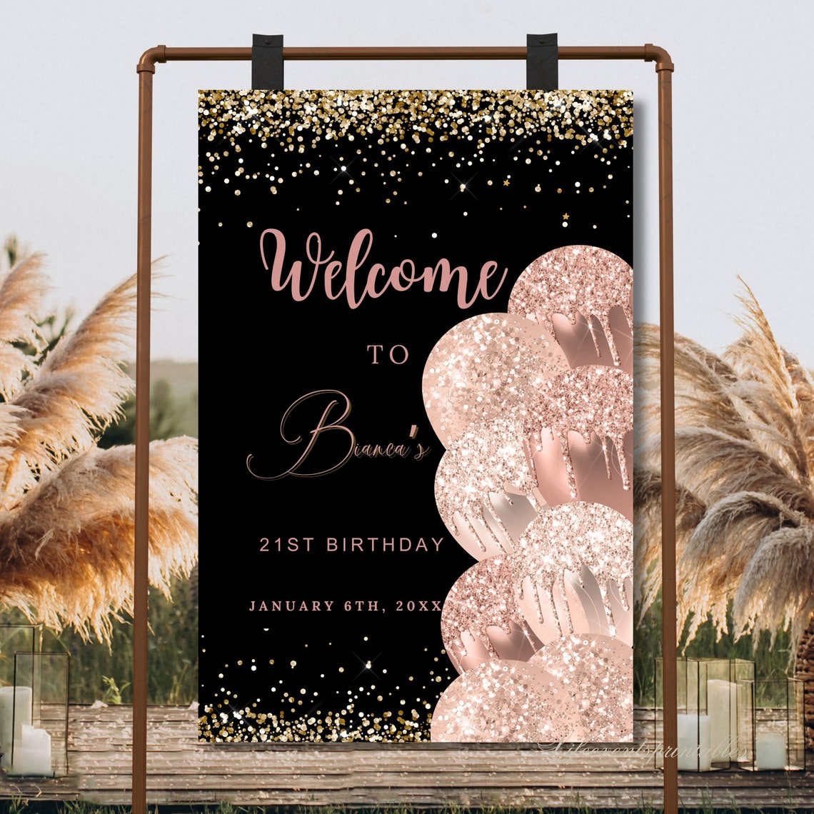 ANY AGE Birthday Welcome Sign Birthday Welcome Poster Black With Rose ...