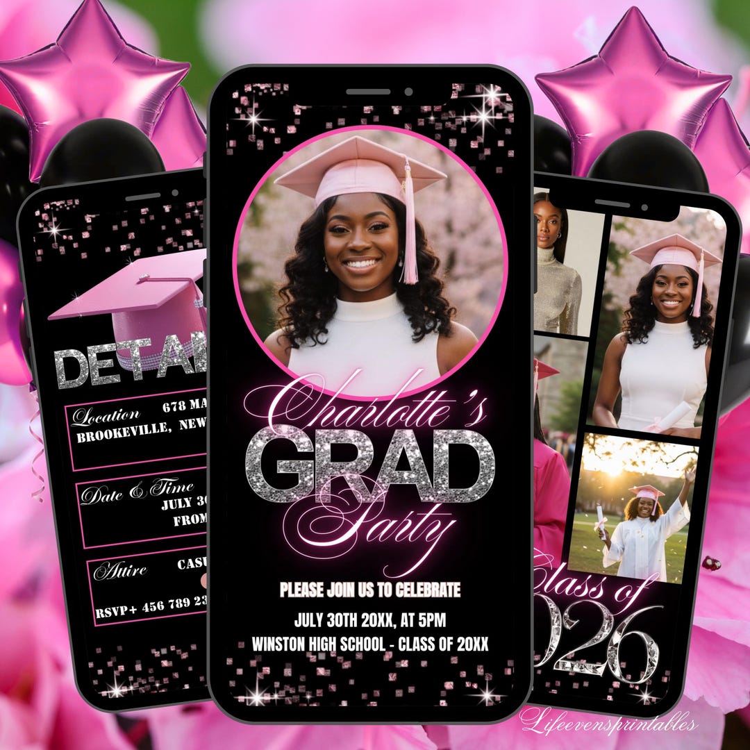 Digital Graduation Ceremony Invitation Template Modern Pink, Multiple ...