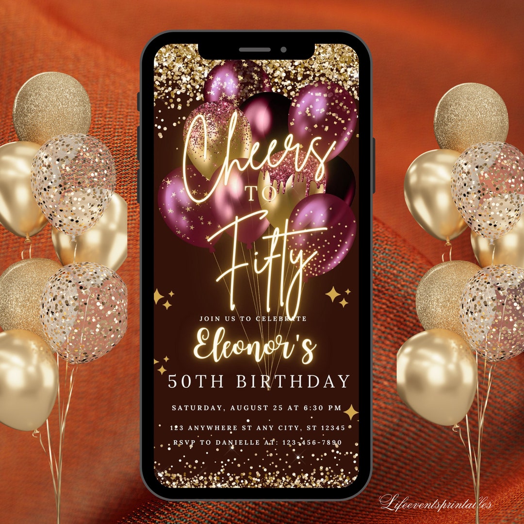Digital 50th Birthday Invitation for Women, Editable 50th Invite Evite ...