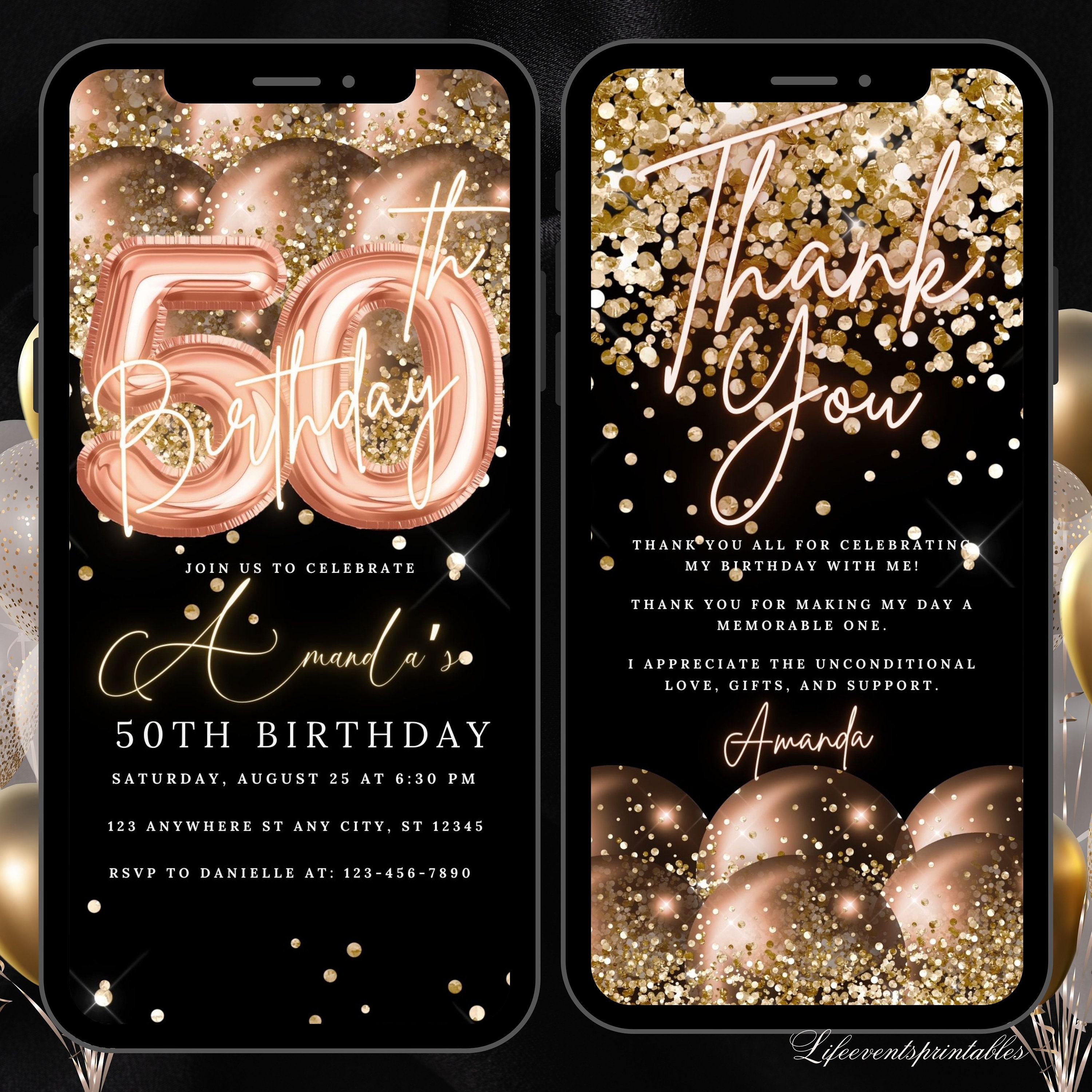 Digital 50th Birthday Invitation for Women, Editable 50th Invite Evite ...