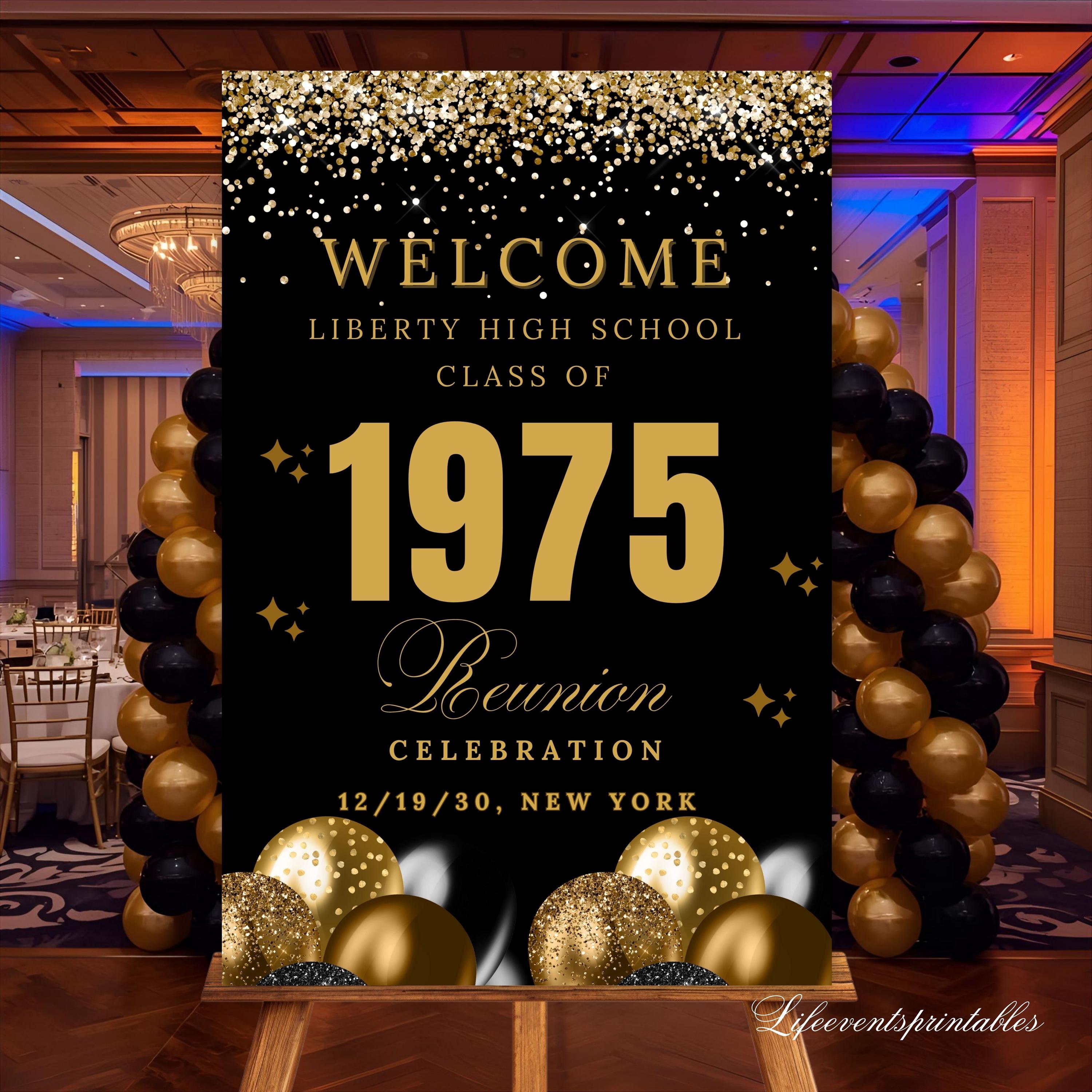 Balloon Reunion Welcome Sign Template Black, Any Year 50th Class ...