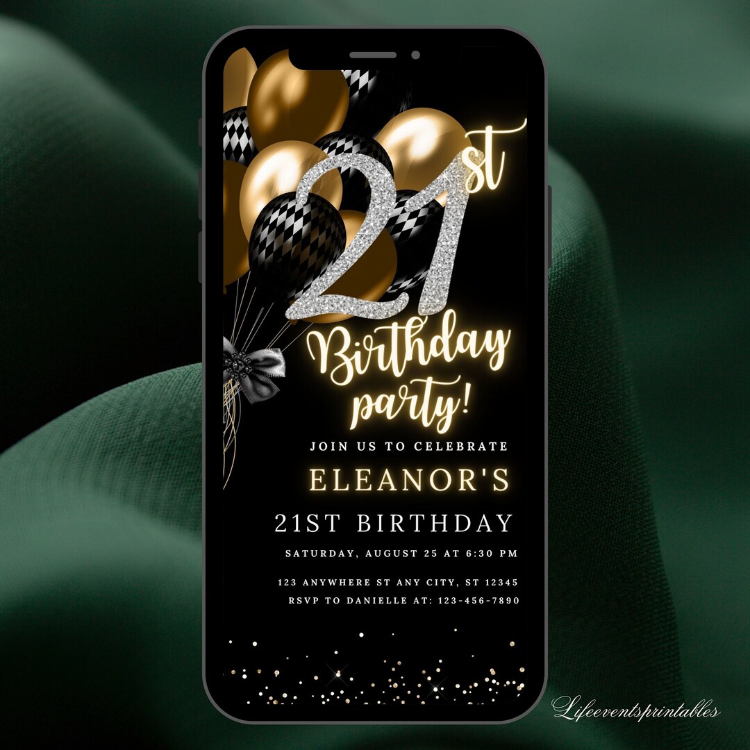 Digital Twenty One 21st Birthday Invitation Template 21th Electronic ...