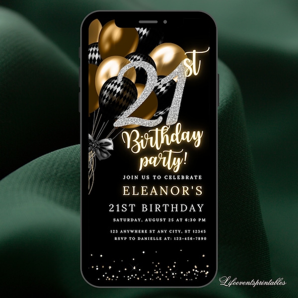 21st Birthday Black and Gold Invitation - Etsy