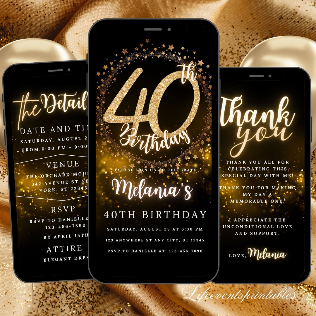 Forty Birthday Invitation Animated, 40th Birthday Invite, Fortieth E ...