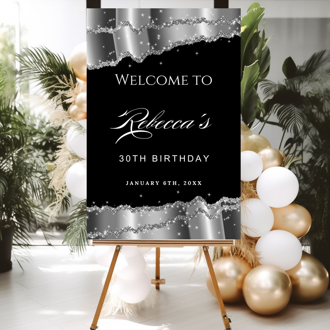 Birthday Welcome Sign Template Silver Agate Birthday Welcome Poster ...
