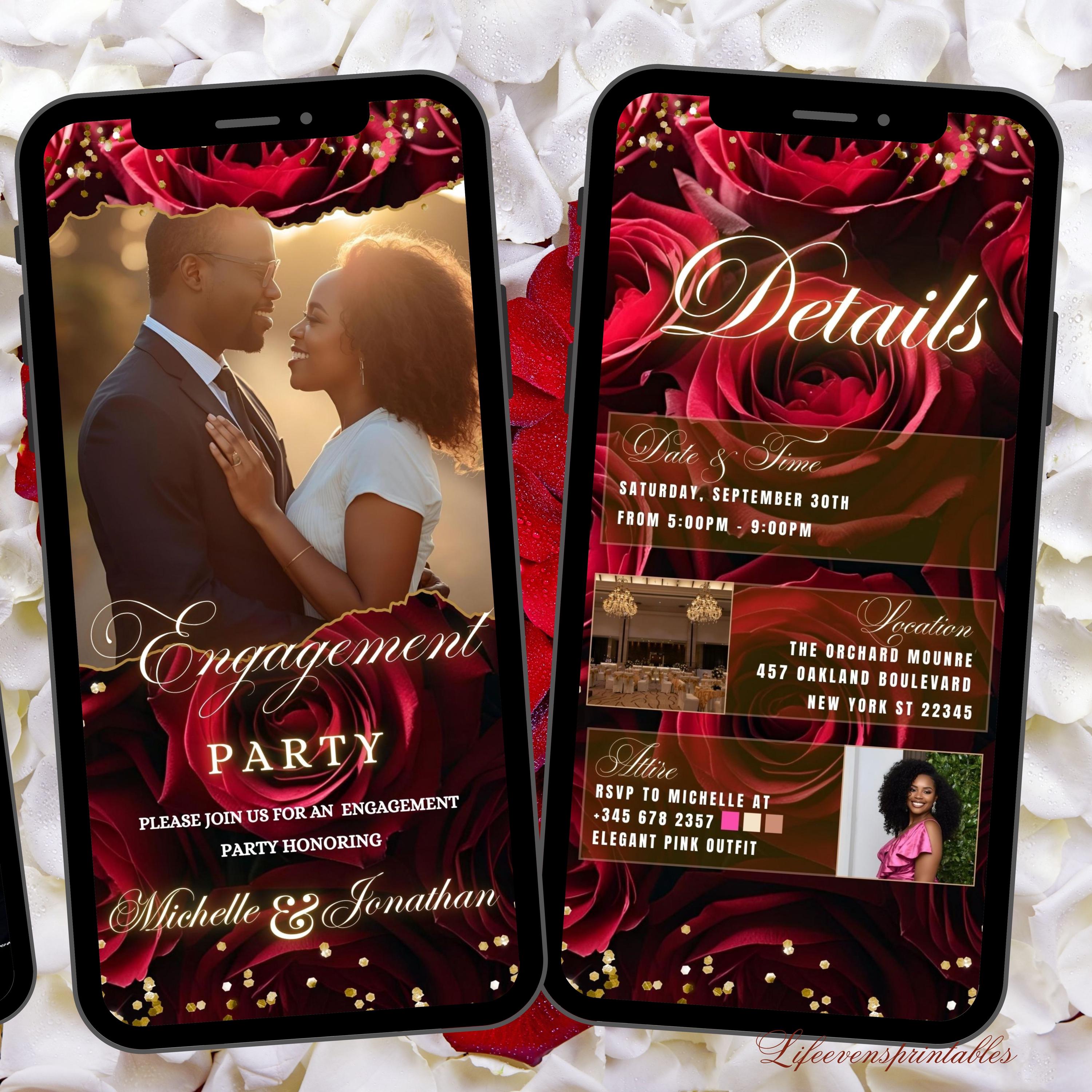 Digital Engagement Party Invitation Template, Elegant Wedding Invite ...