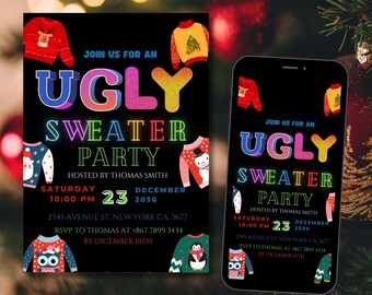 Ugly Sweater Party Invitation Template Editable Holiday Invite ...