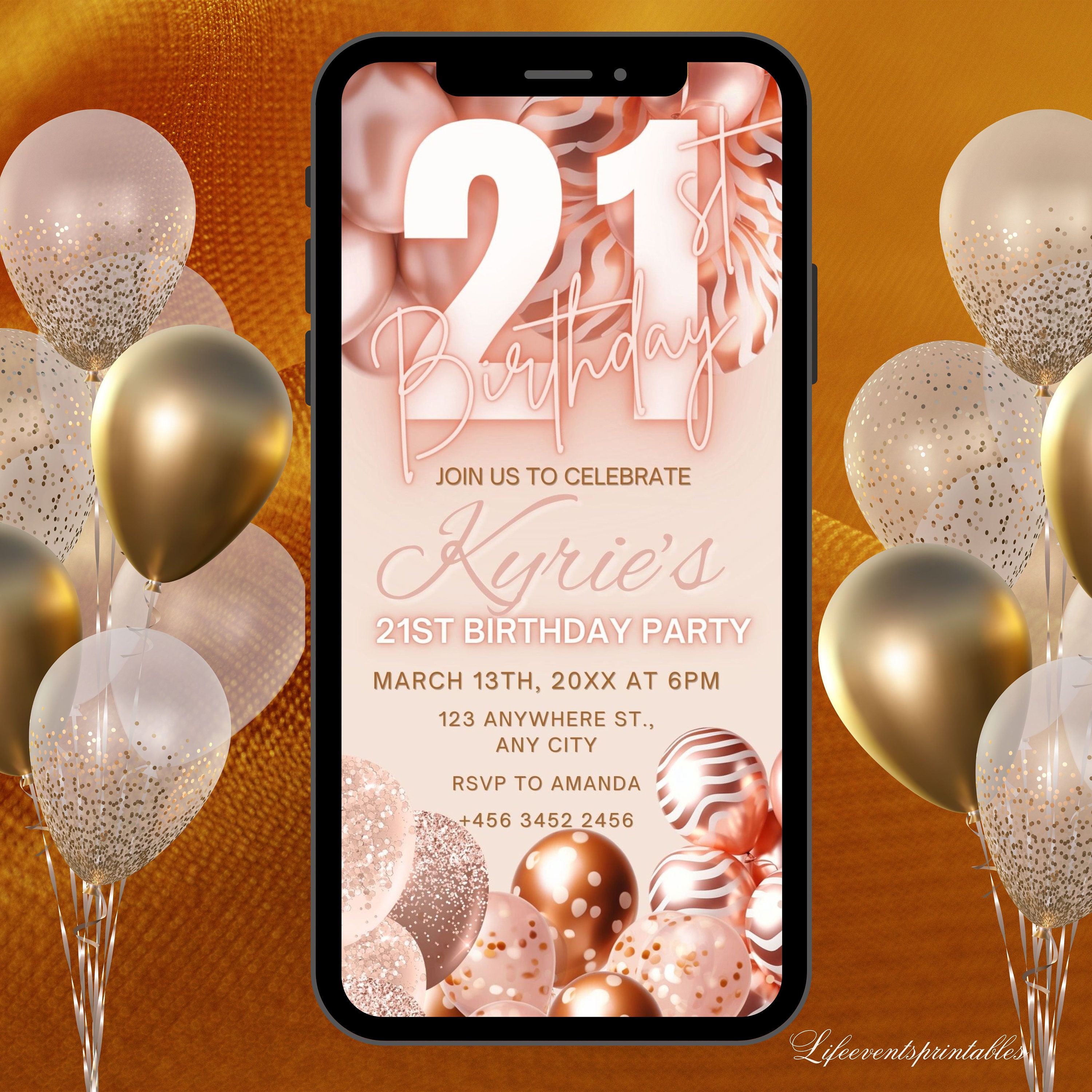 Digital Twenty One 21st Birthday Invitation Template 21th Electronic ...