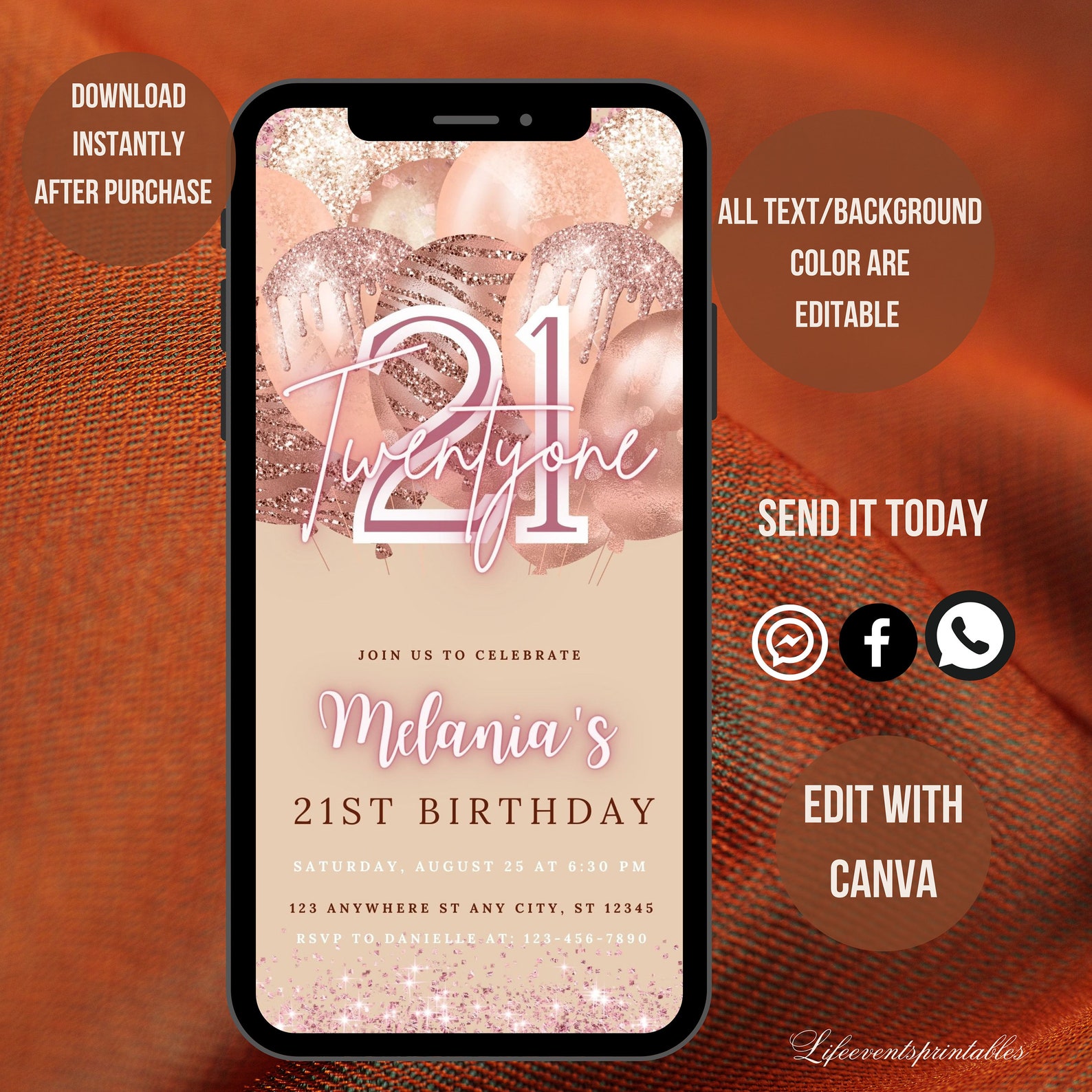 Digital Twenty One 21st Birthday Invitation Template 21st Electronic ...