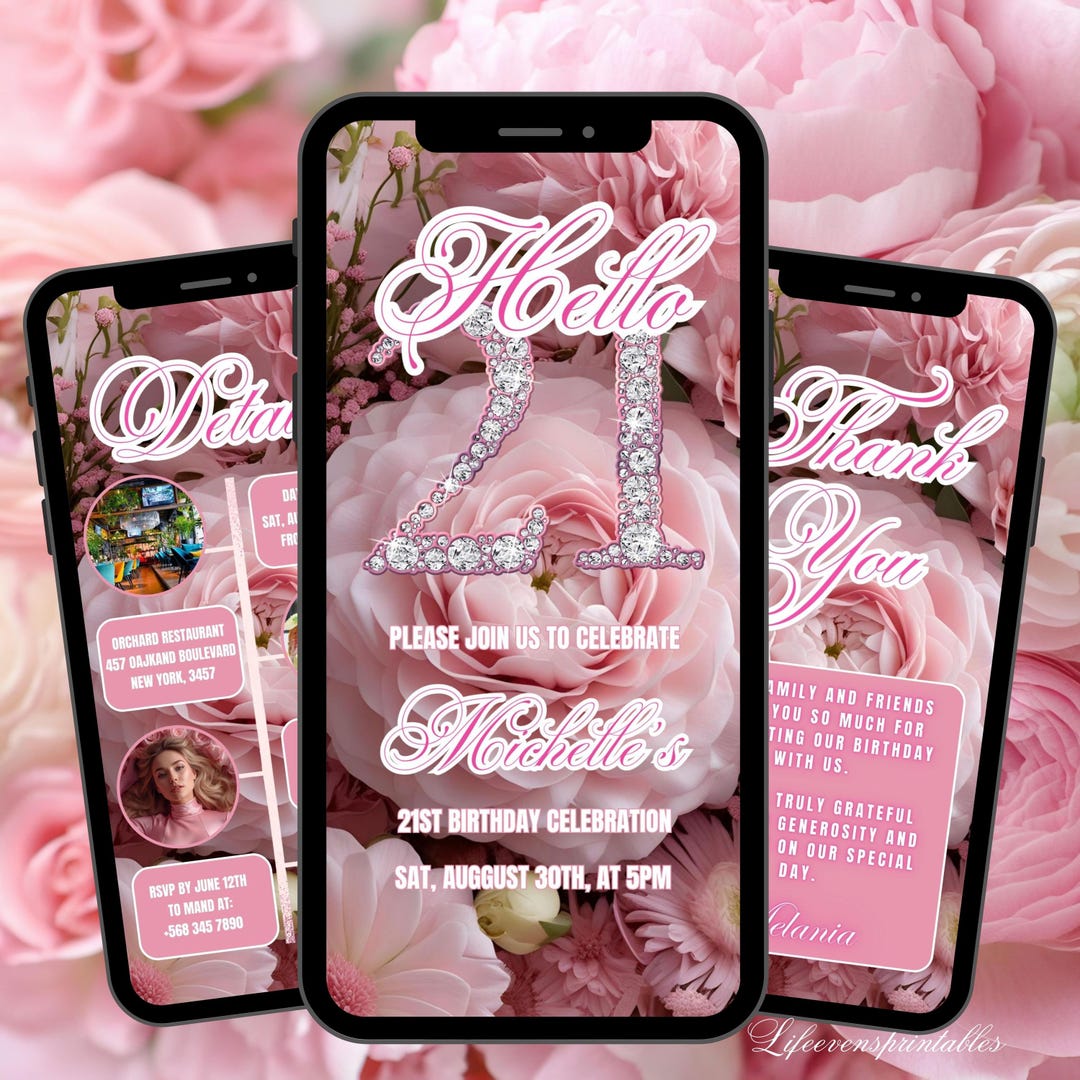 Hello 21ST Digital Birthday Invitation Template Blush, Electronic Pink ...