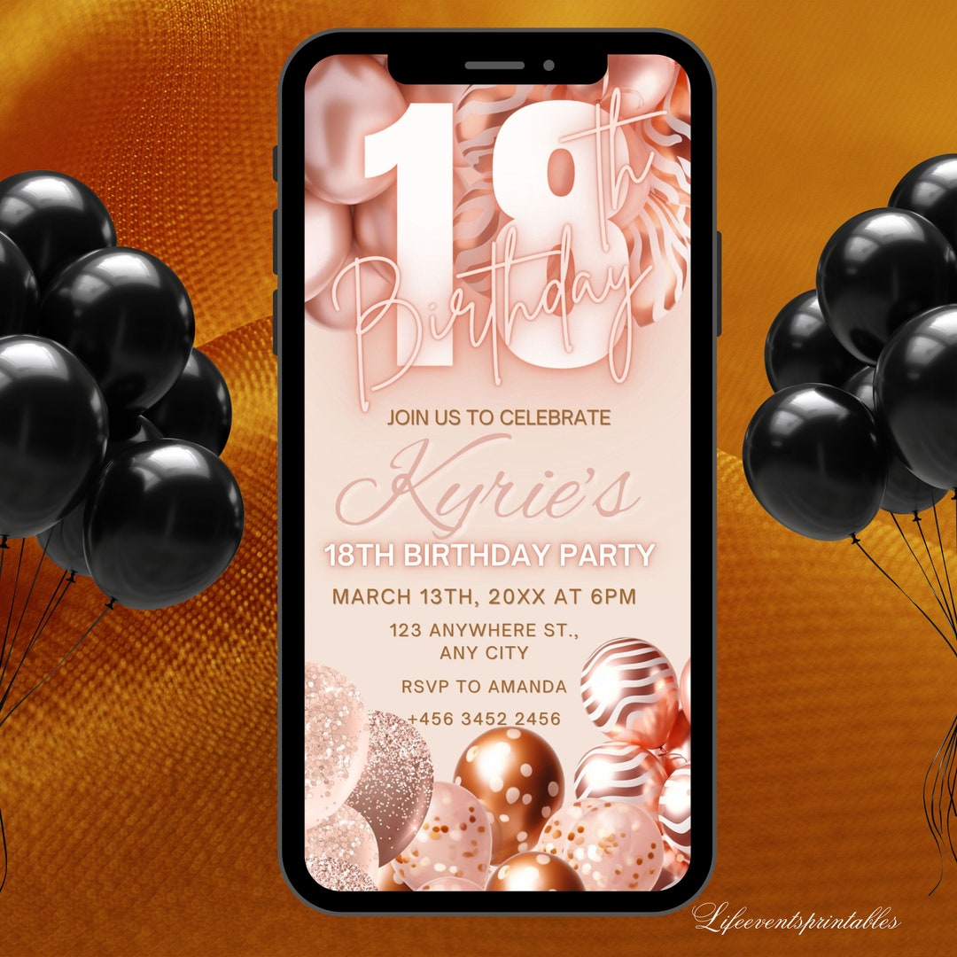 Digital 18th Birthday Invitation Template, Electronic 18th Party Invite ...