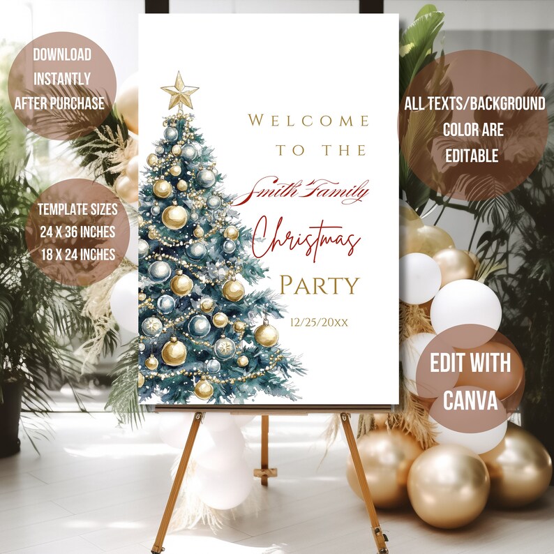 Christmas Welcome Sign Template, Holiday Welcome Poster, Printable ...