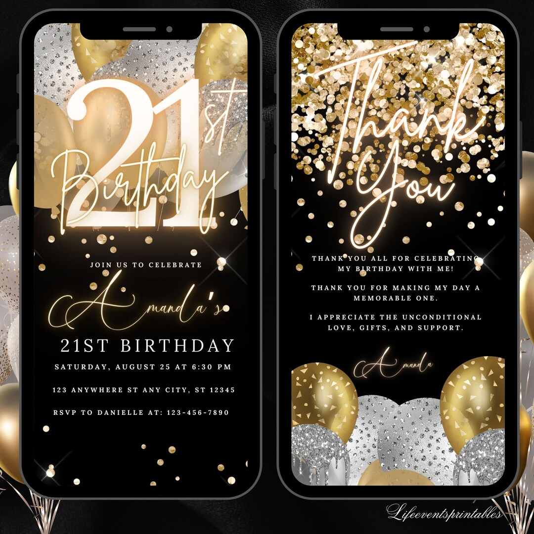 Digital Twenty One 21st Birthday Invitation Template 21th Electronic ...