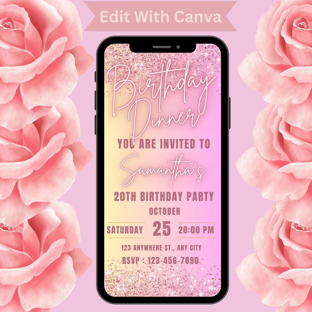 Digital Birthday Invitation Template, Electronic Birthday Invitation ...