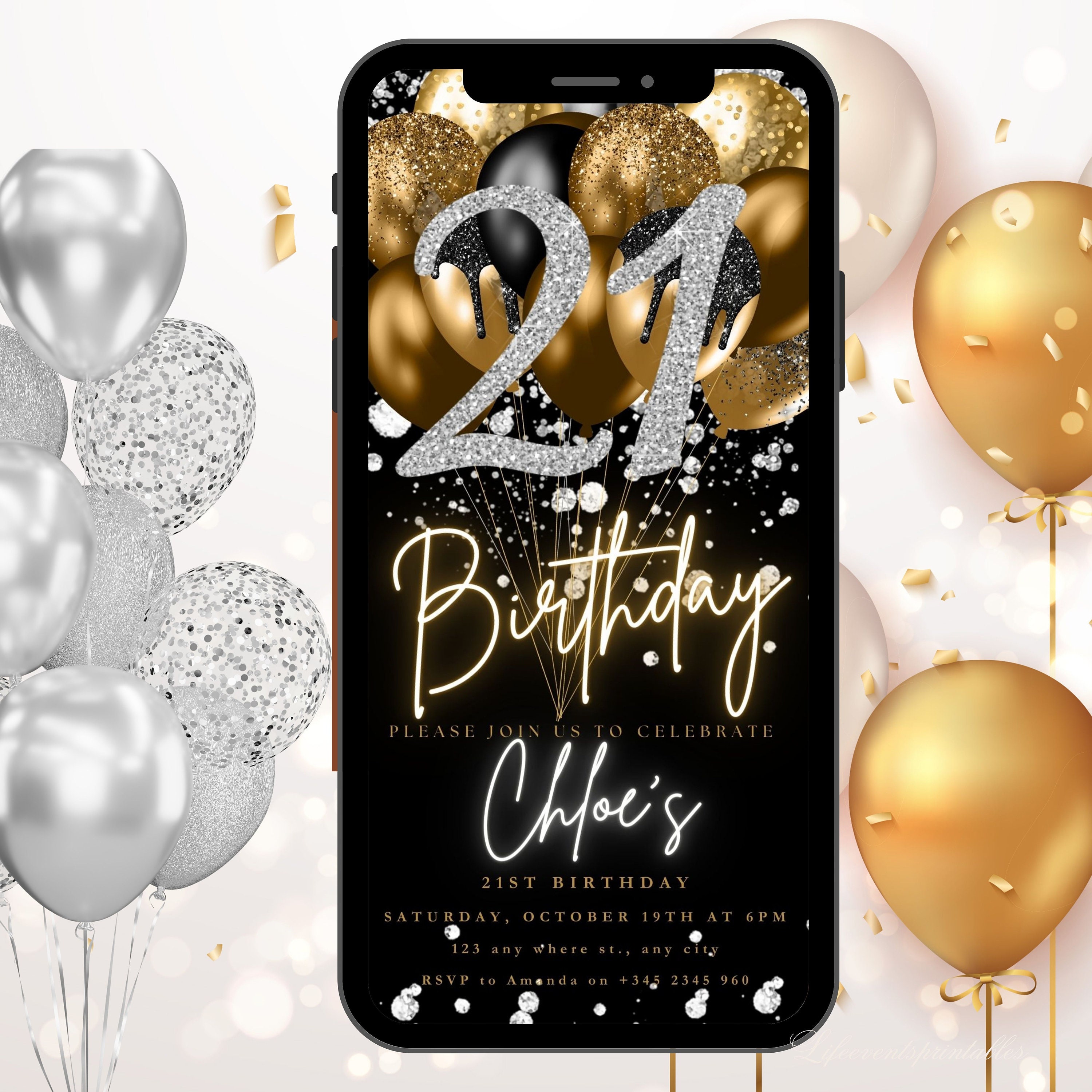 Digital Twenty One 21st Birthday Invitation Template 21th Electronic ...