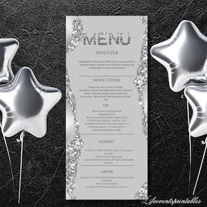 Black and Silver Menu Card Template, Editable Sparkle Menu Template ...