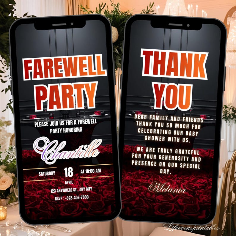 Farewell Party Invitation Template Black, RED Digital Moving Retirement ...