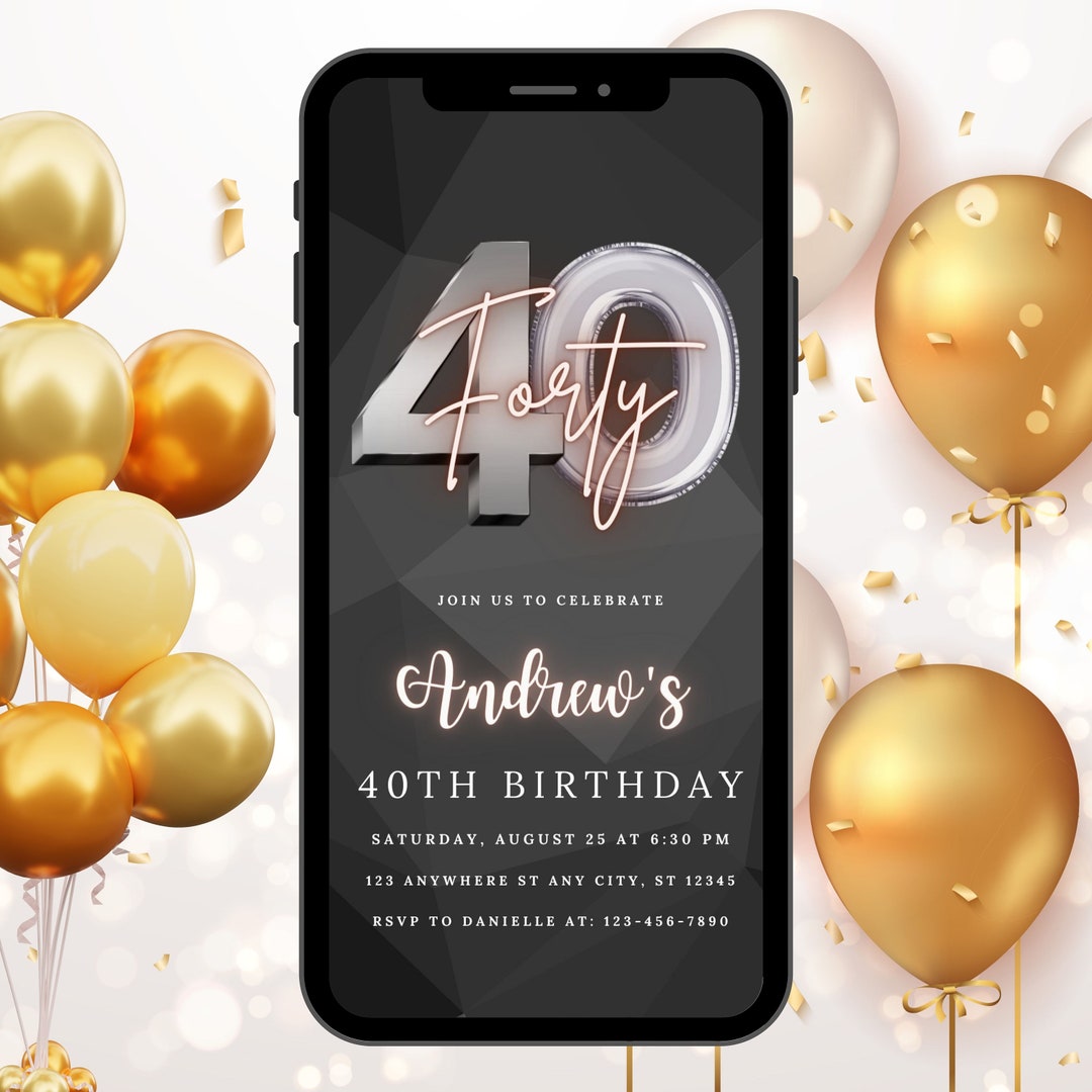 Forty Birthday Invitation, 40th Birthday Invite, Fortieth E-invite ...