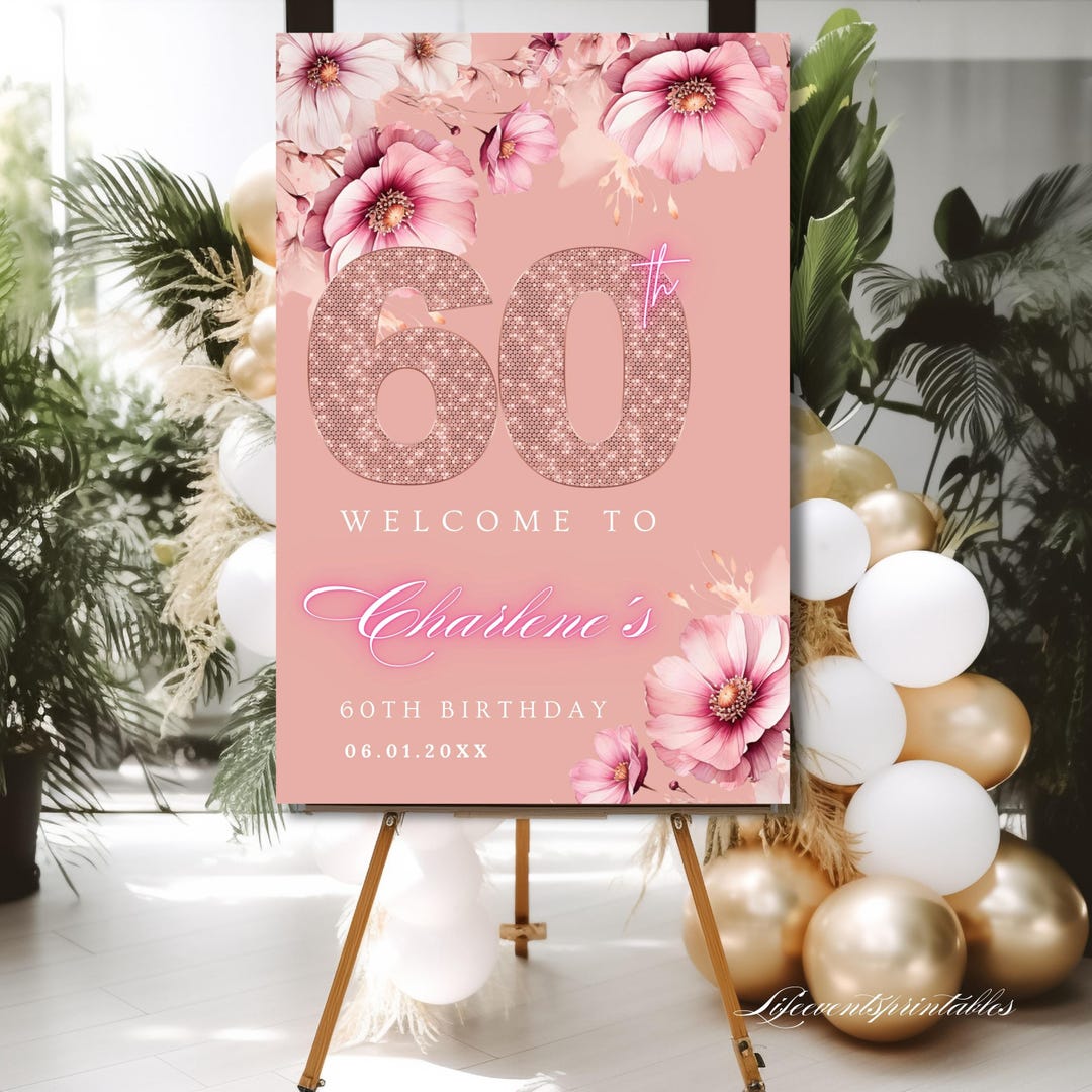 60TH Birthday Welcome Sign Template Welcome Poster Blush Sixtieth ...