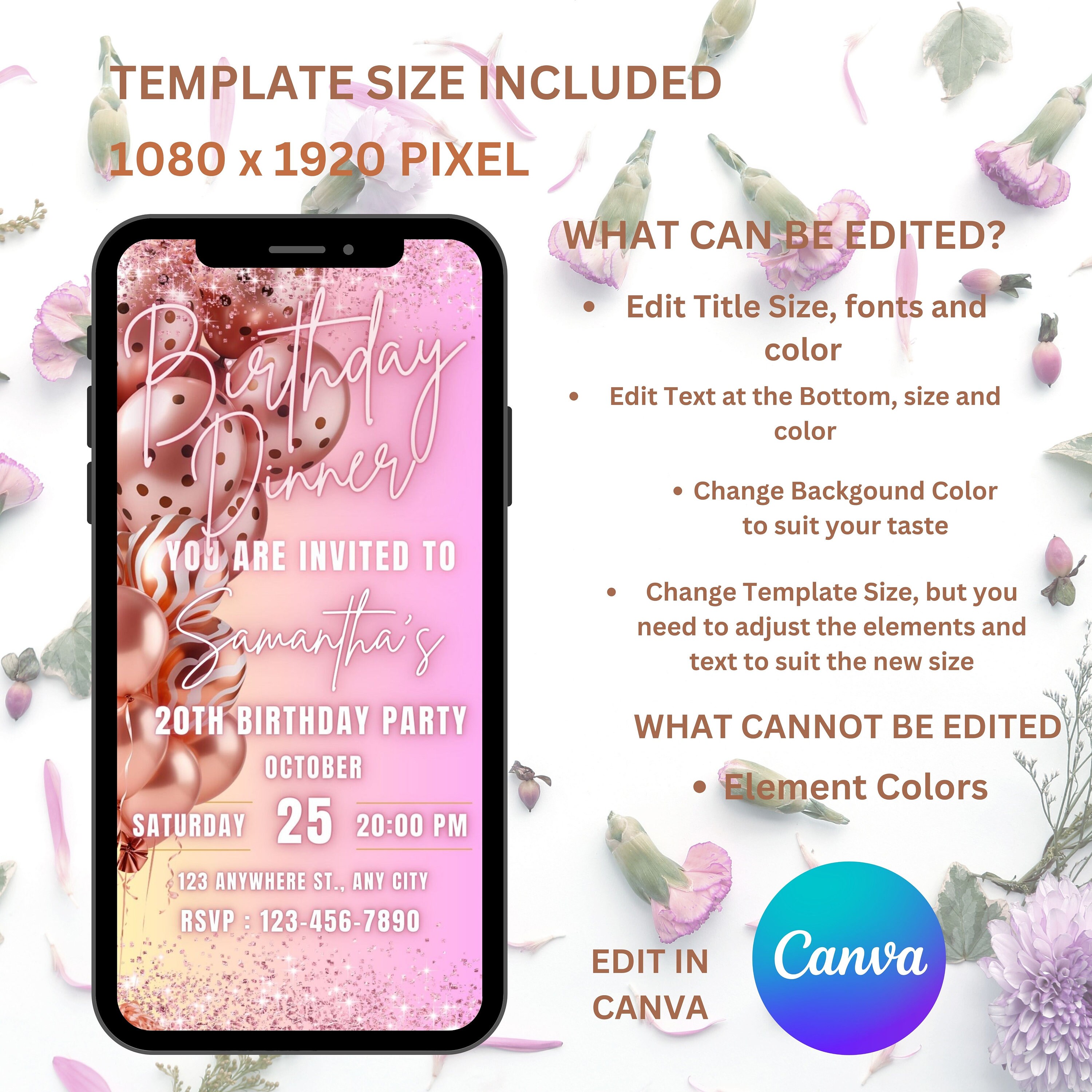 Digital Birthday Invitation Template, Electronic Birthday Invitation ...