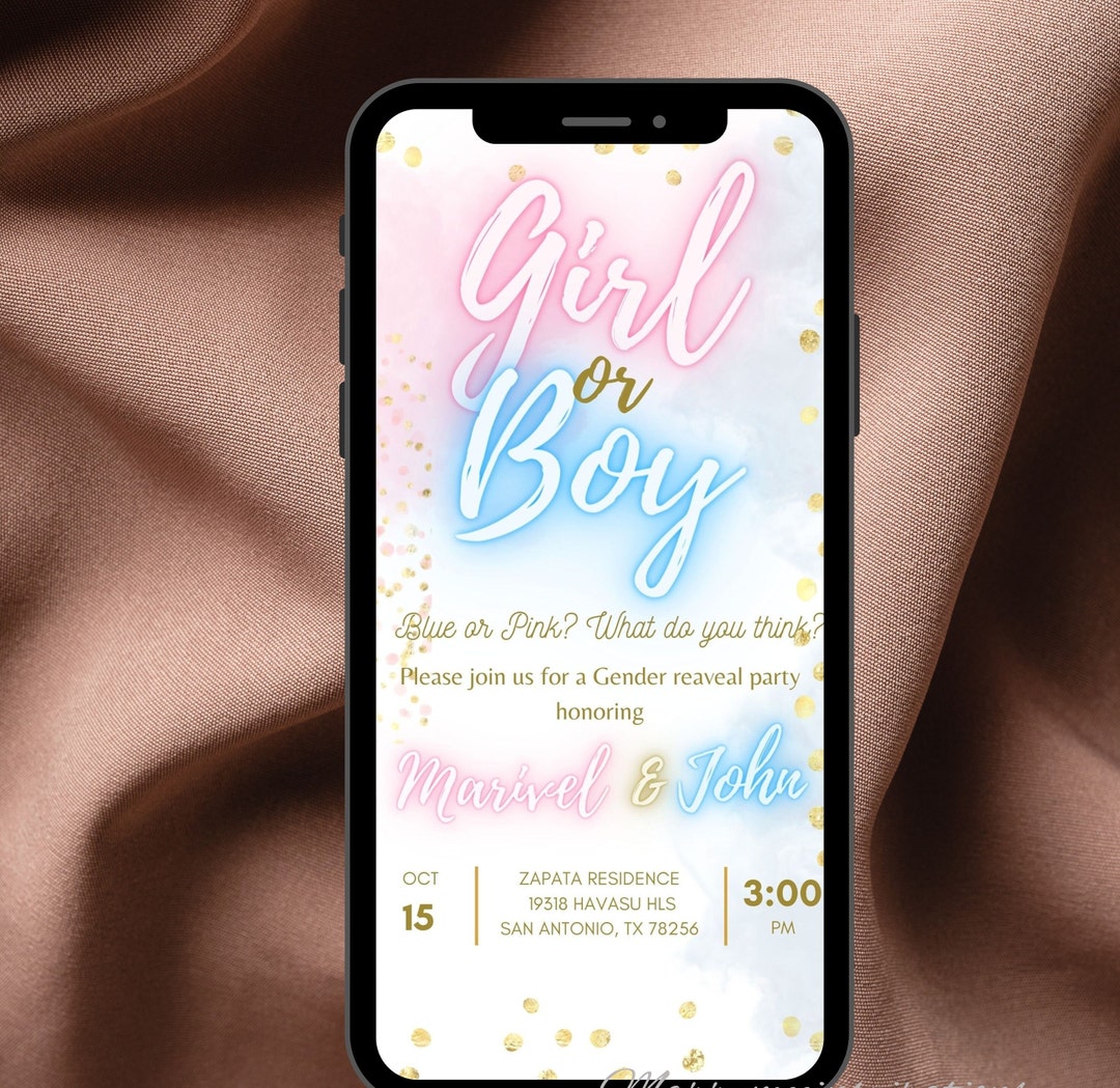 Digital Gender Reveal Invitation, Electronic Gender Reveal Evite ...