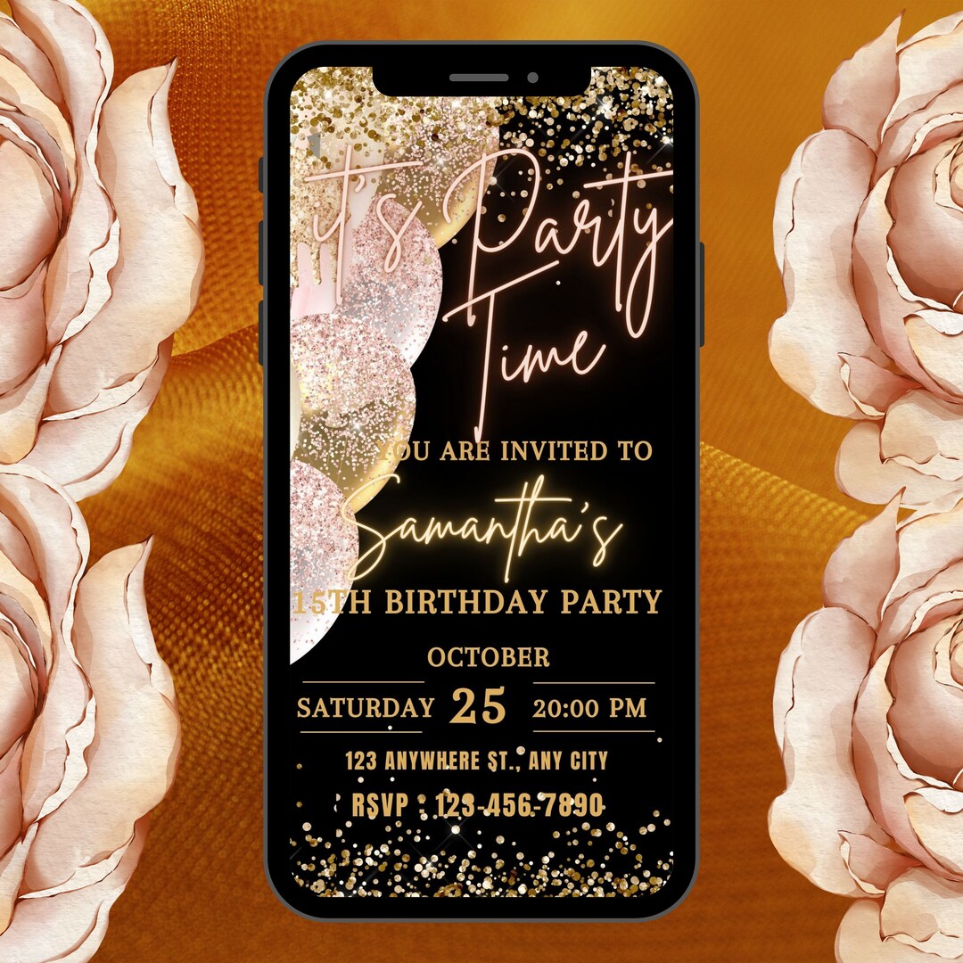 Digital Birthday Invitation Template, Electronic Birthday Invite Black ...