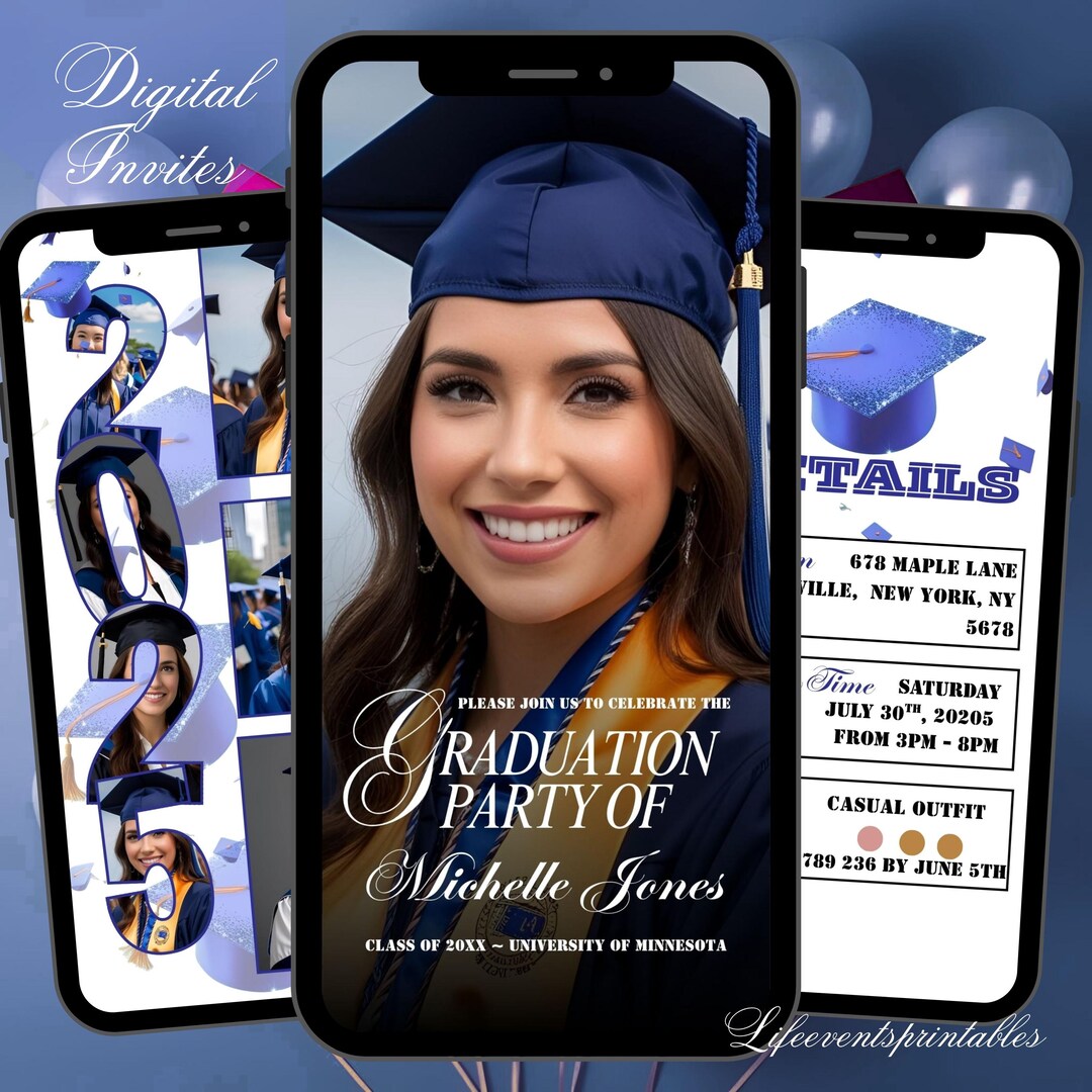 Digital Graduation Ceremony Invitation Template 2025 Modern Blue ...