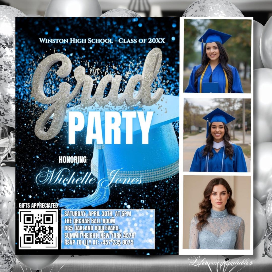 Editable Senior Graduation Invitation Flyer Template Blue, Graduation ...