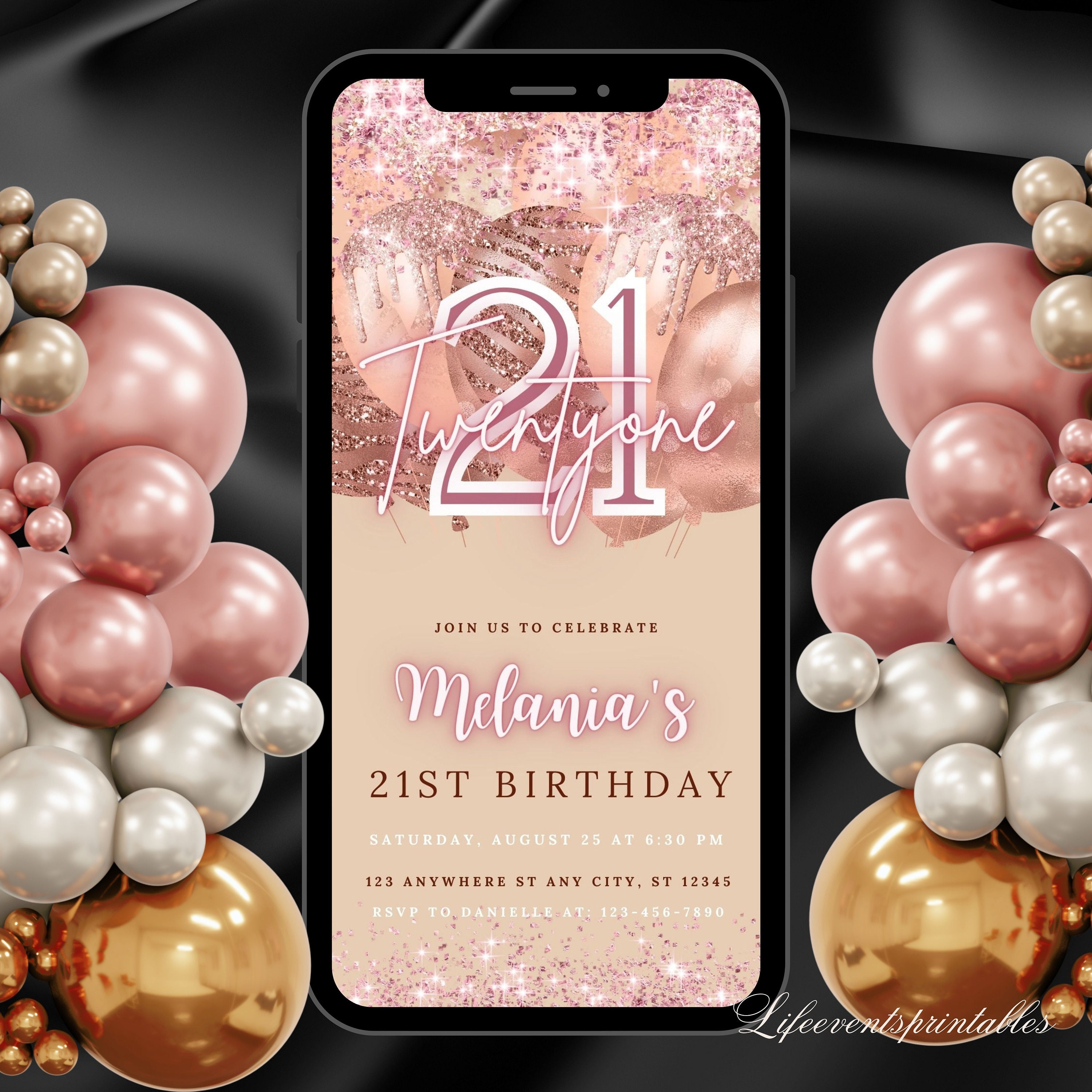 Digital Twenty One 21st Birthday Invitation Template 21st Electronic ...