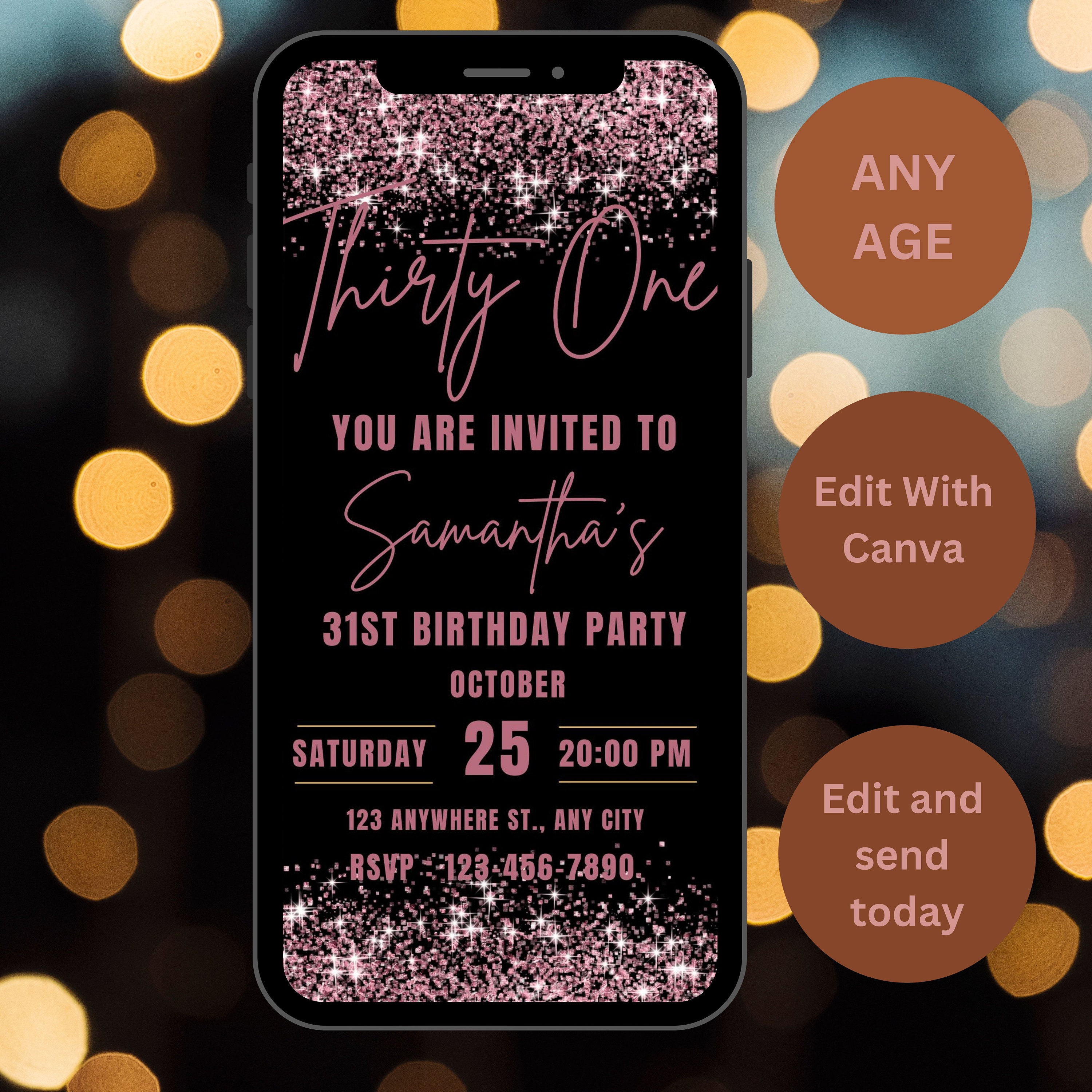 Digital Birthday Invitation Template, Electronic Birthday Invitation ...