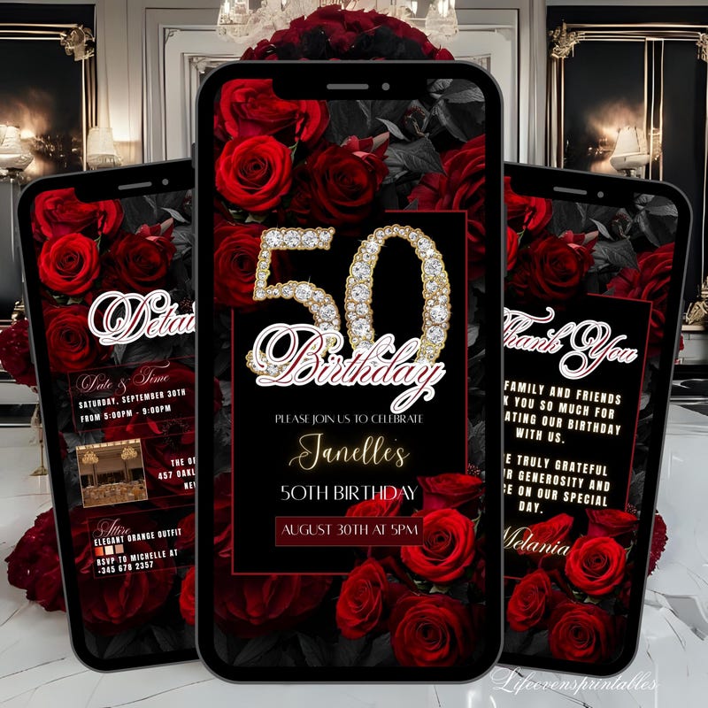 50th Red Rose Invitation - Etsy