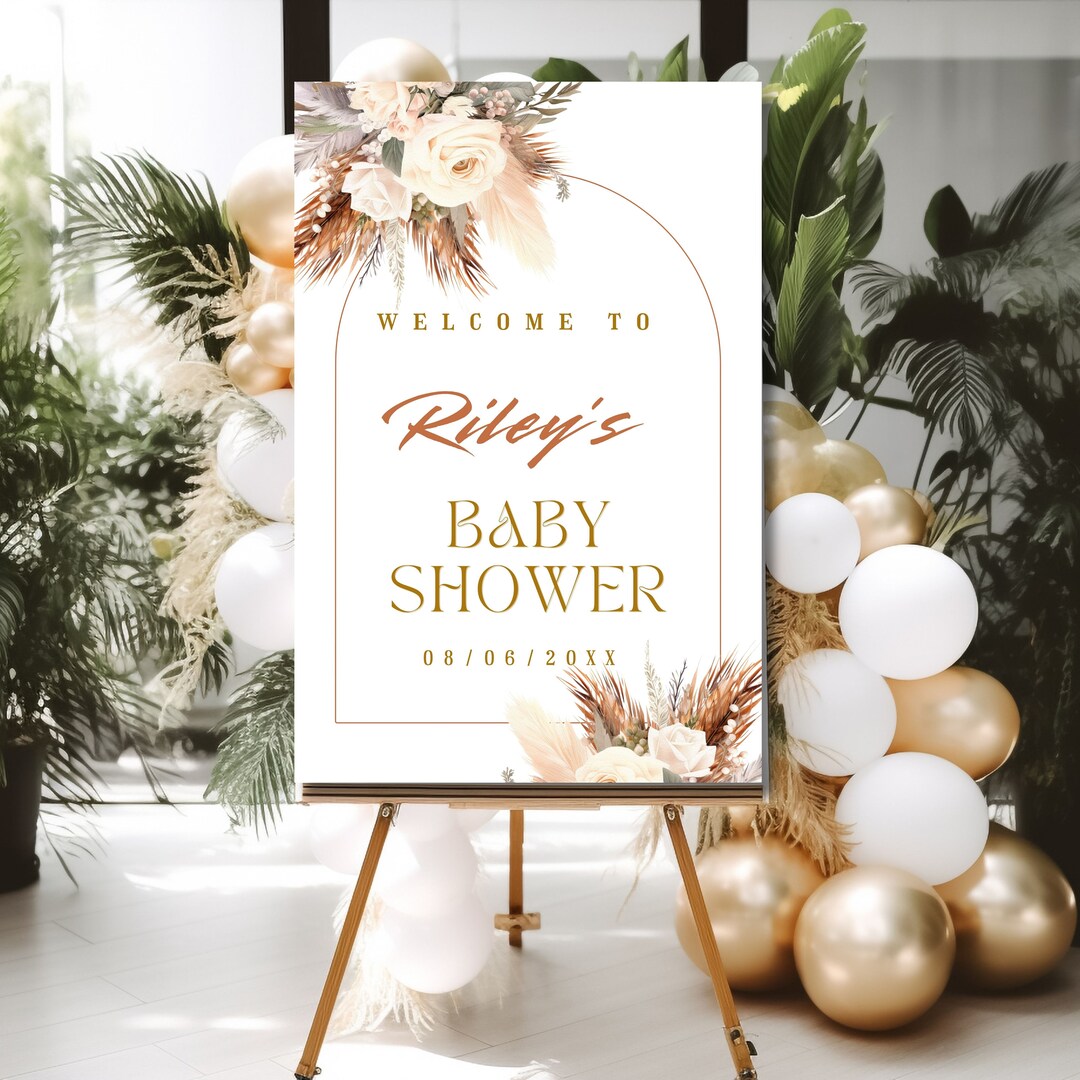 Pampas Grass Baby Shower Welcome Sign Template, Boho Welcome Baby ...