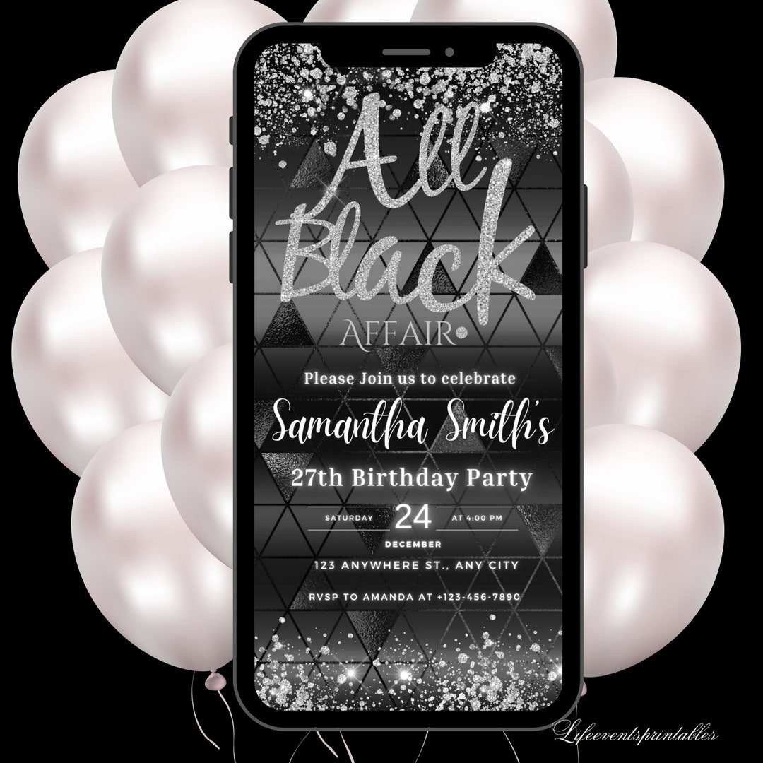 All Black Affair Invitation Template, Editable All Black Party ...