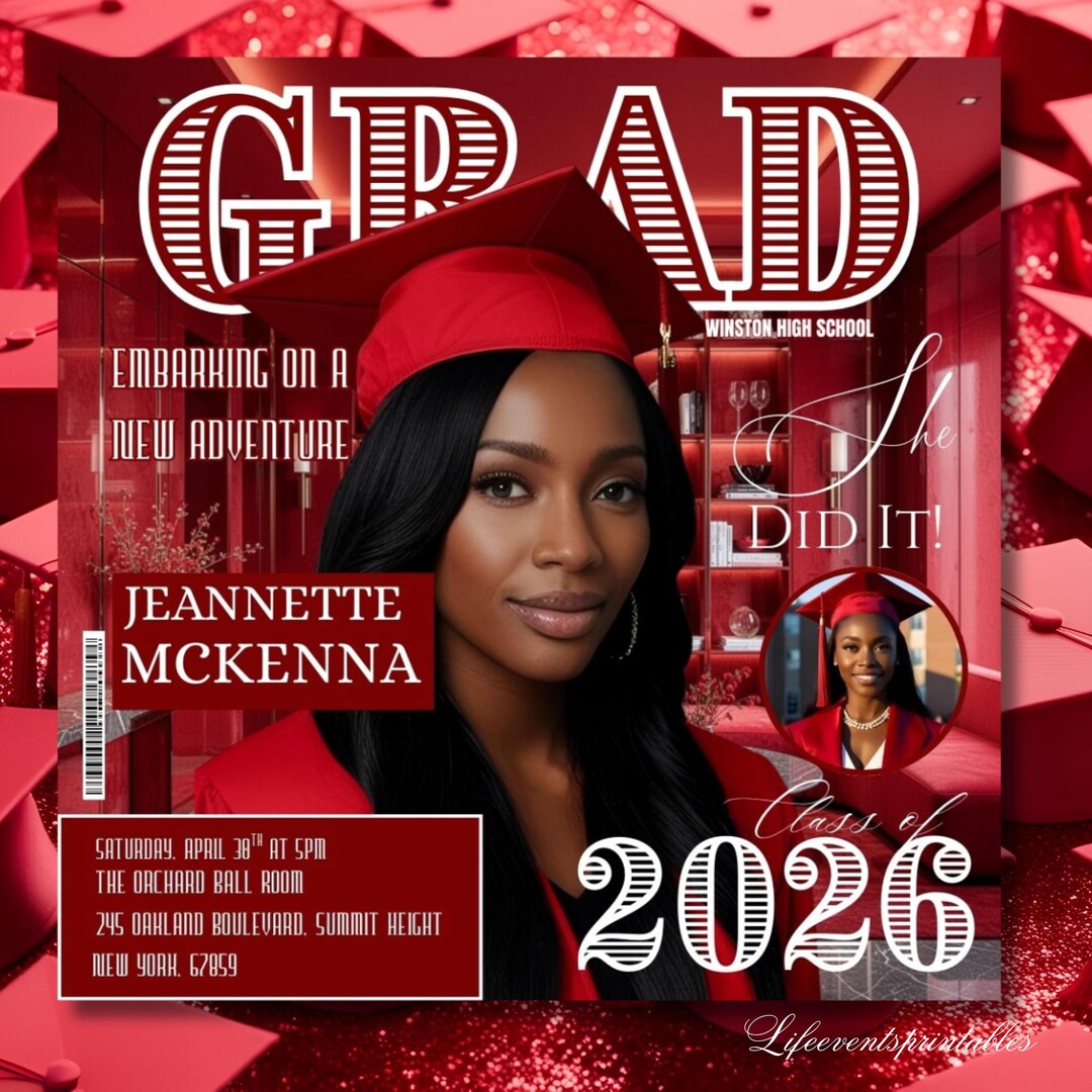 Editable Senior Graduation Invitation Flyer Template Red, Graduation ...