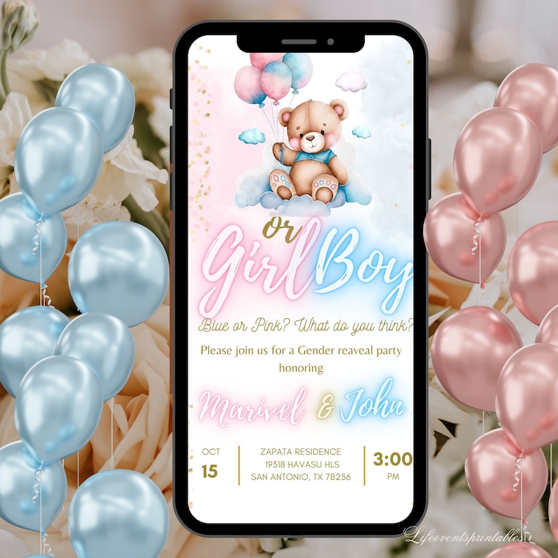 Digital Gender Reveal Invitation Electronic Gender Reveal Evite