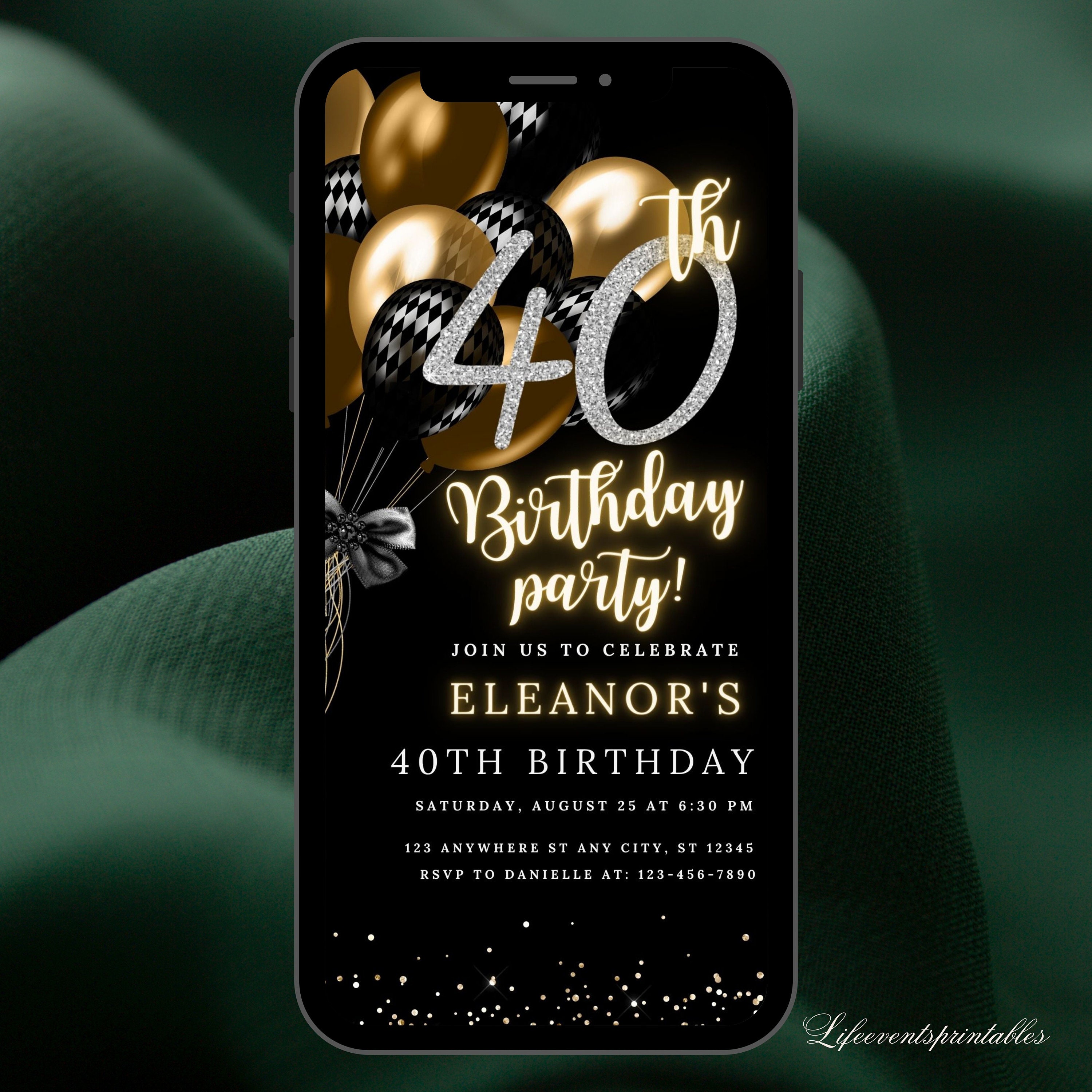 Digital 40th Birthday Invitation Template for Women, 40th Invite Ecard ...