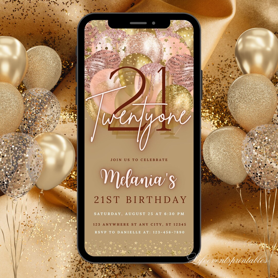 Digital Twenty One 21st Birthday Invitation Template 21st Electronic ...