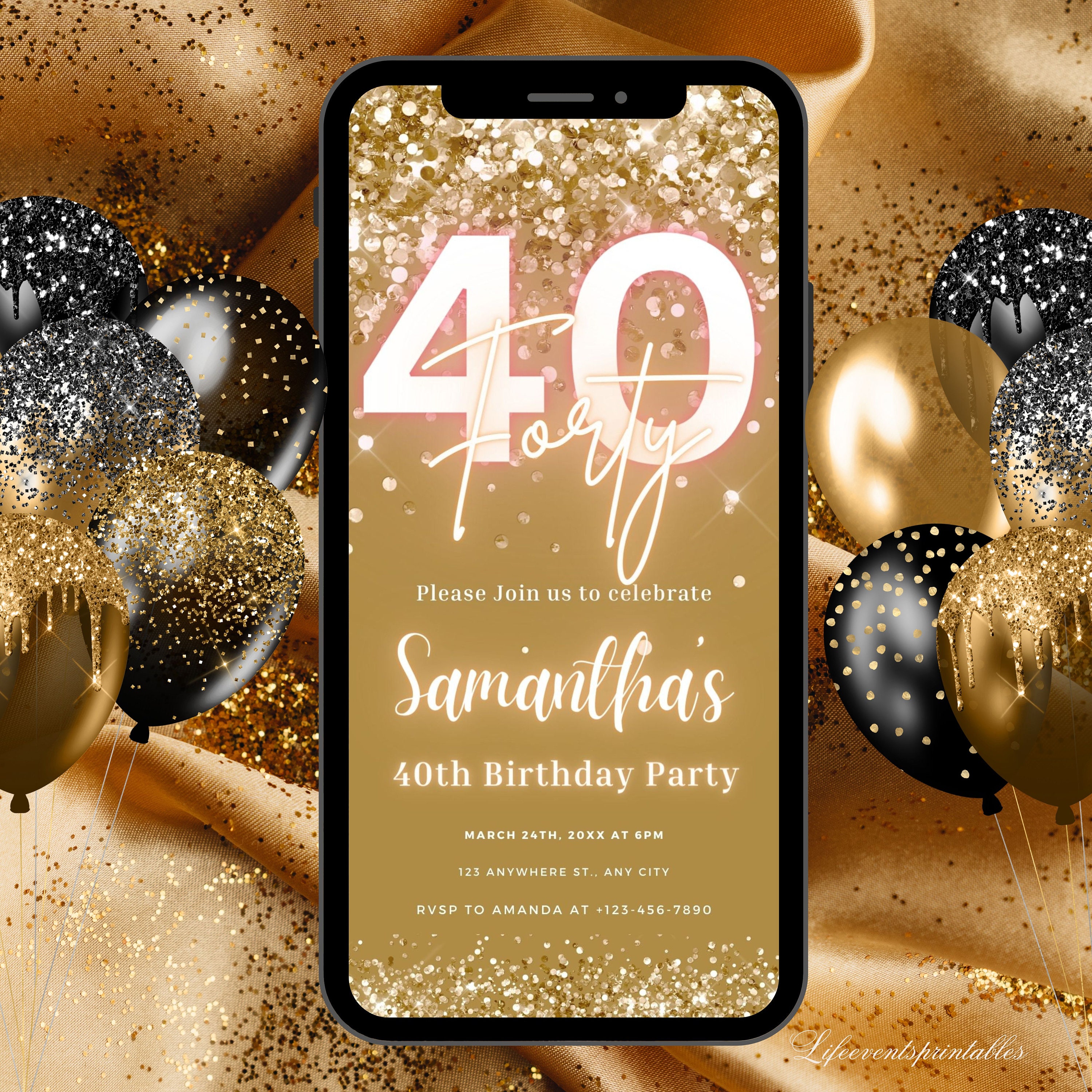 Forty Birthday Invitation, 40th Birthday Invite, Fortieth E-invite ...
