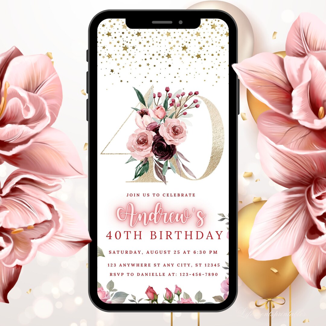 Forty Birthday Invitation, 40th Birthday Invite, Fortieth E-invite ...