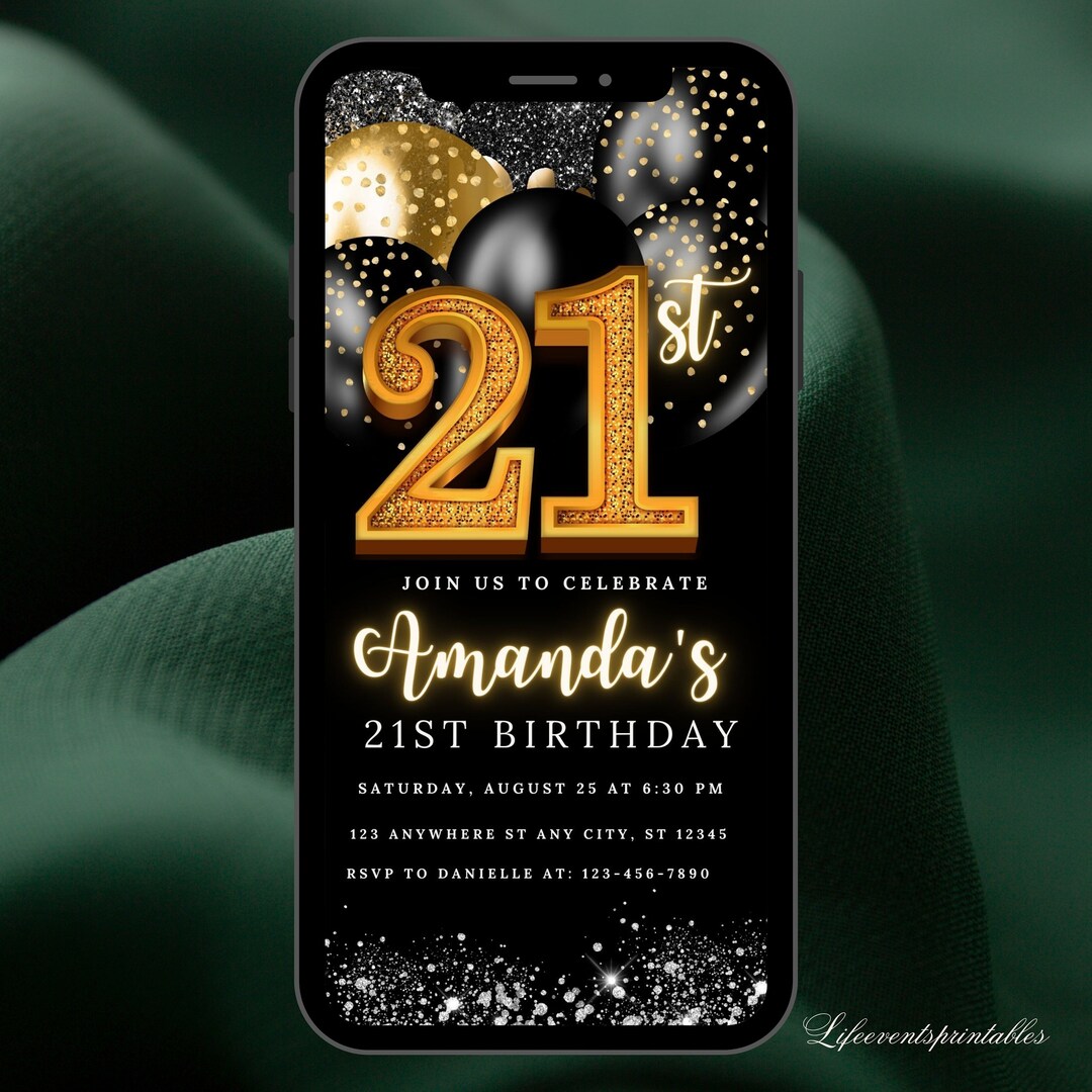Digital Twenty One 21st Birthday Invitation Template 21th Electronic ...