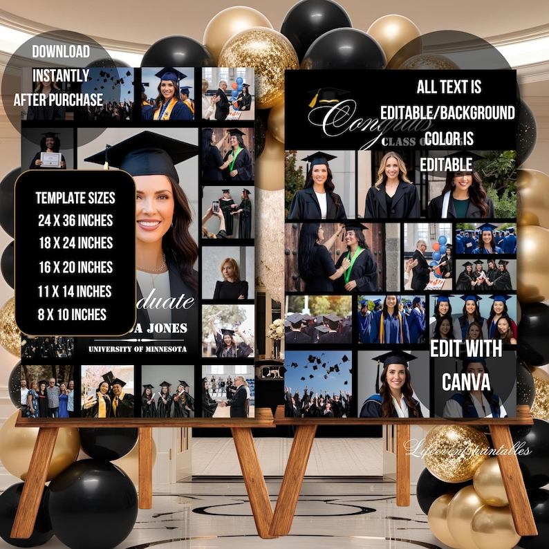 Graduation Photo Collage Template Set, Graduation Poster Display ...
