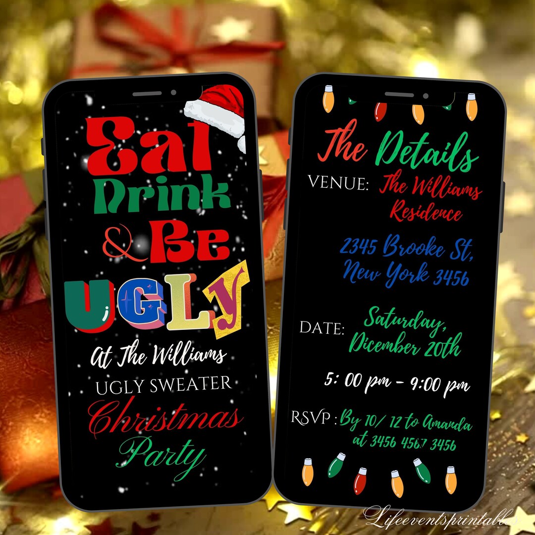Electronic Ugly Sweater Party Invitation, Digital Tacky Christmas Party ...