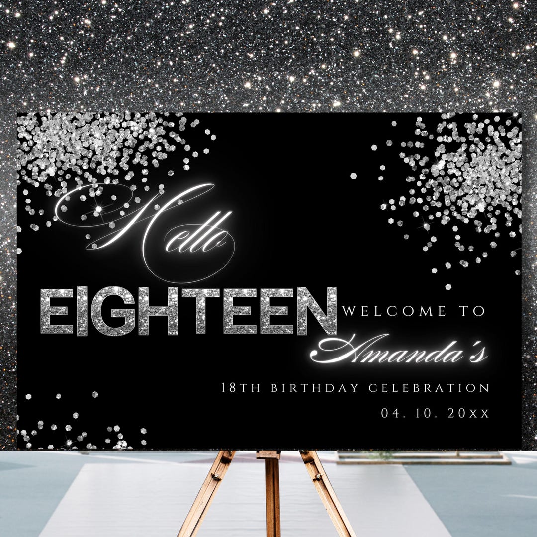 18TH Birthday Welcome Sign Template Silver Eighteenth Welcome Poster ...