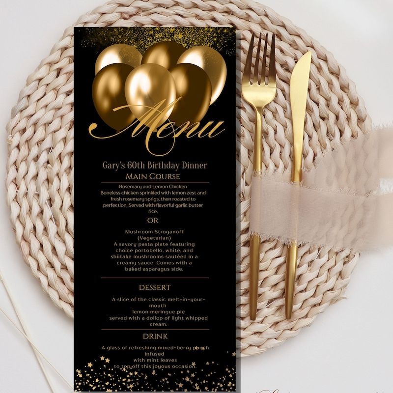 Balloon Menu Black Gold - Etsy