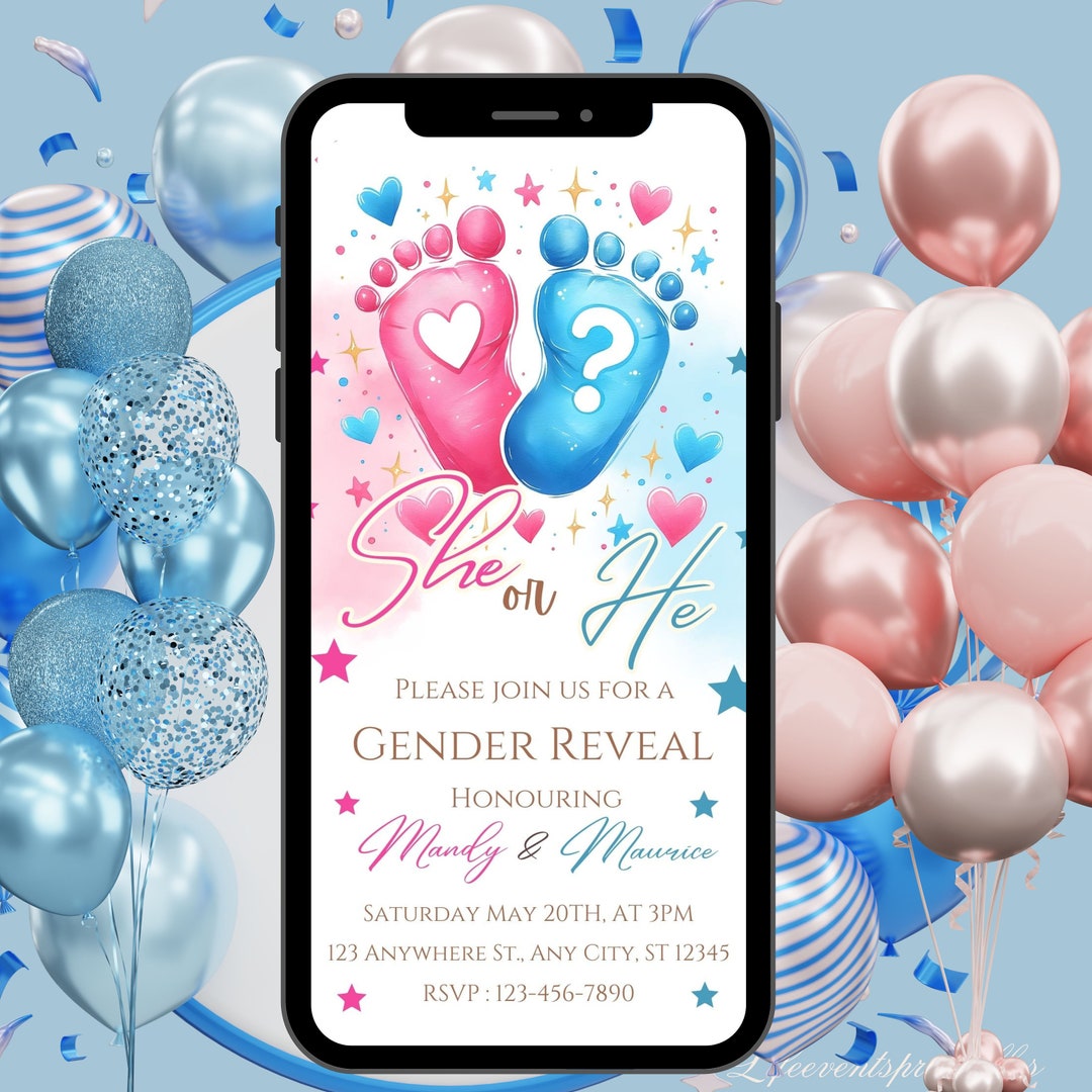 Digital Gender Reveal Invitation, Electronic Gender Reveal Evite, Baby ...