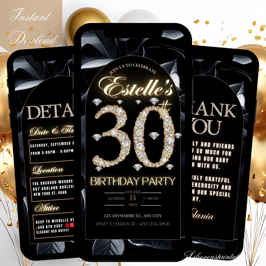 Digital 30th Birthday Invitation Template, Electronic Thirtieth Dinner ...