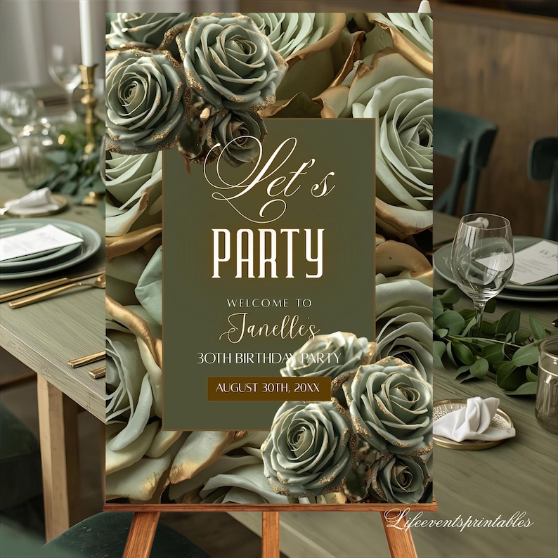 Floral Birthday Welcome Sign Welcome Poster Sage Green, Editable ...